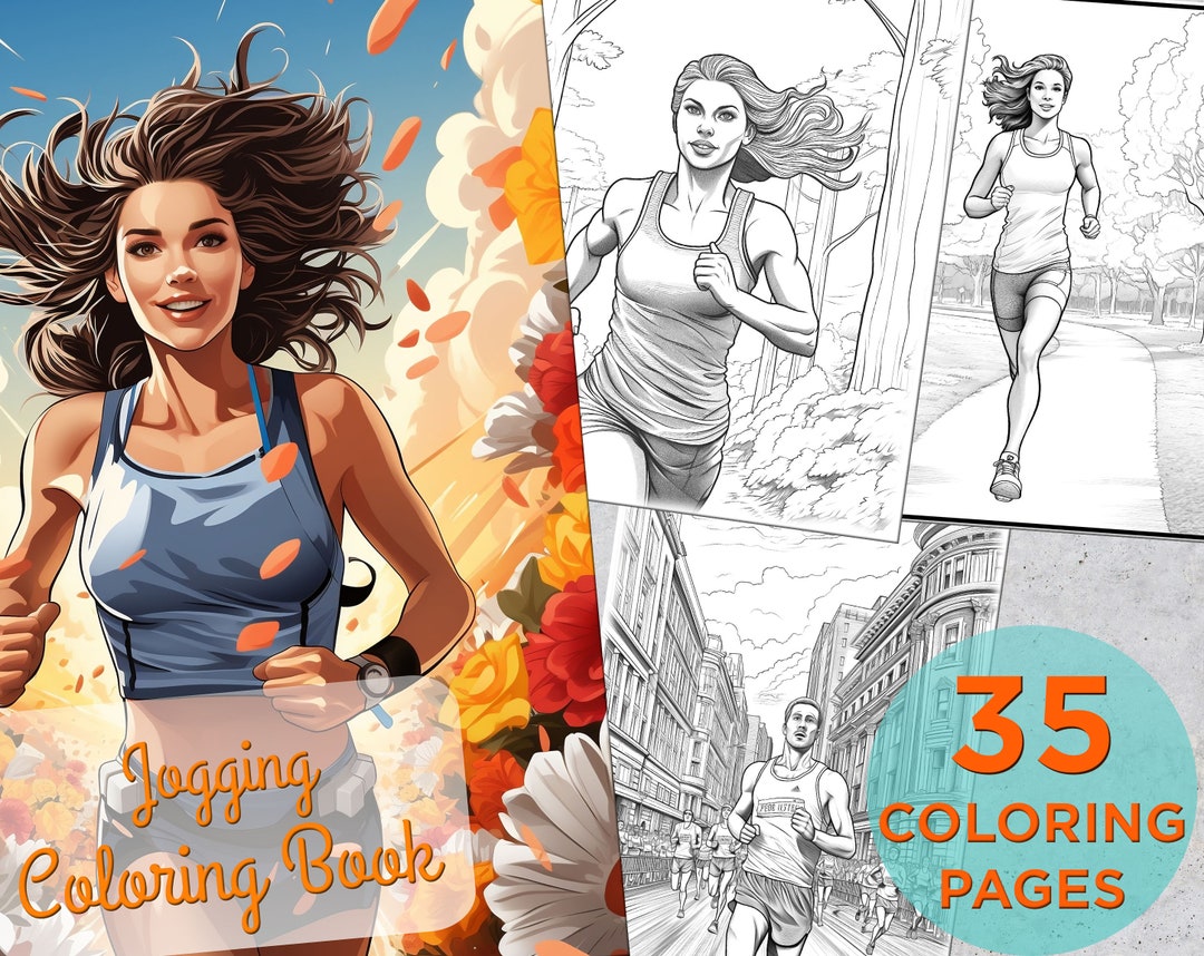 35 Jogging Coloring Pages Adults Printable Grayscale Coloring - Etsy