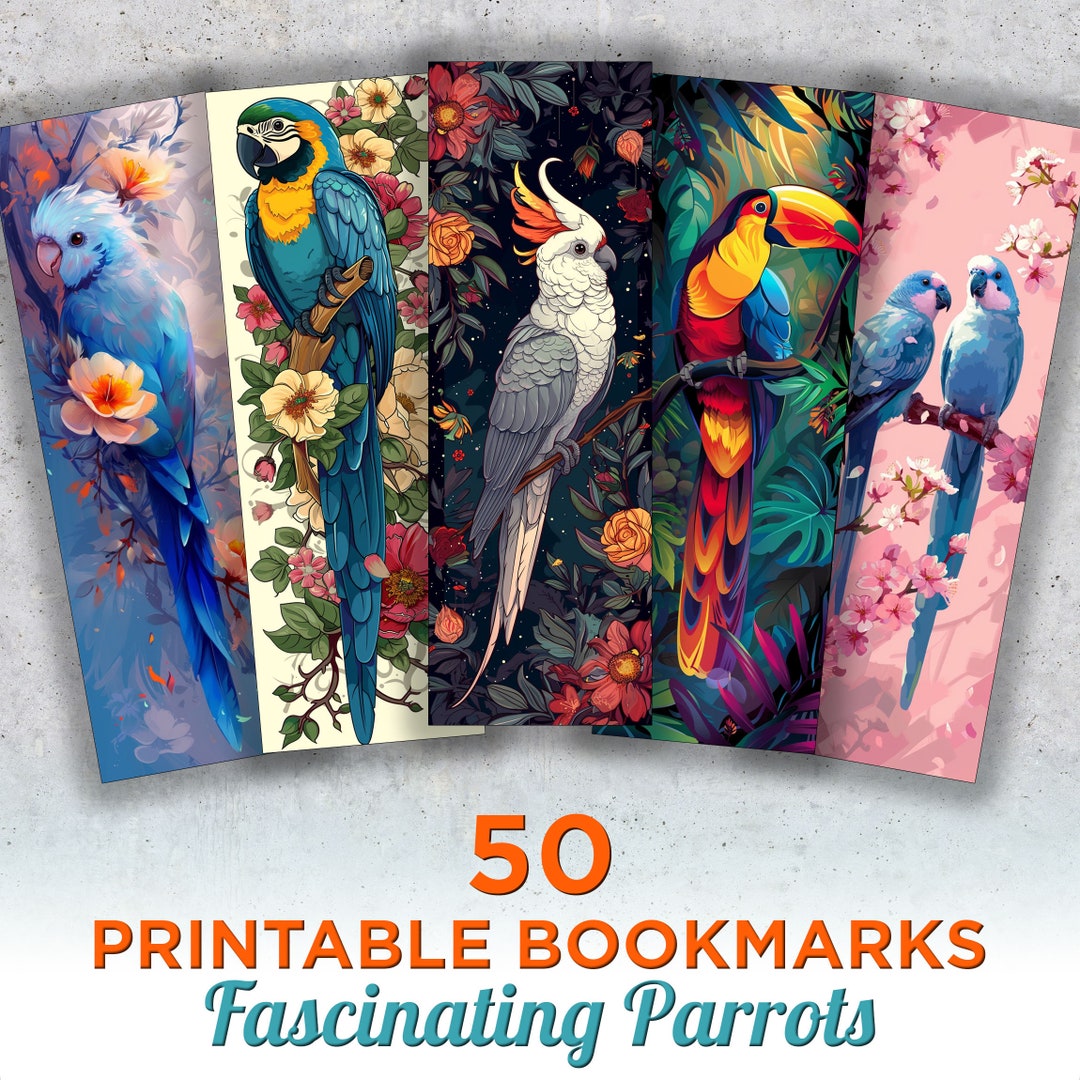 50 Parrot Printable Bookmarks, Parrot Digital Download Bookmark Sheets ...