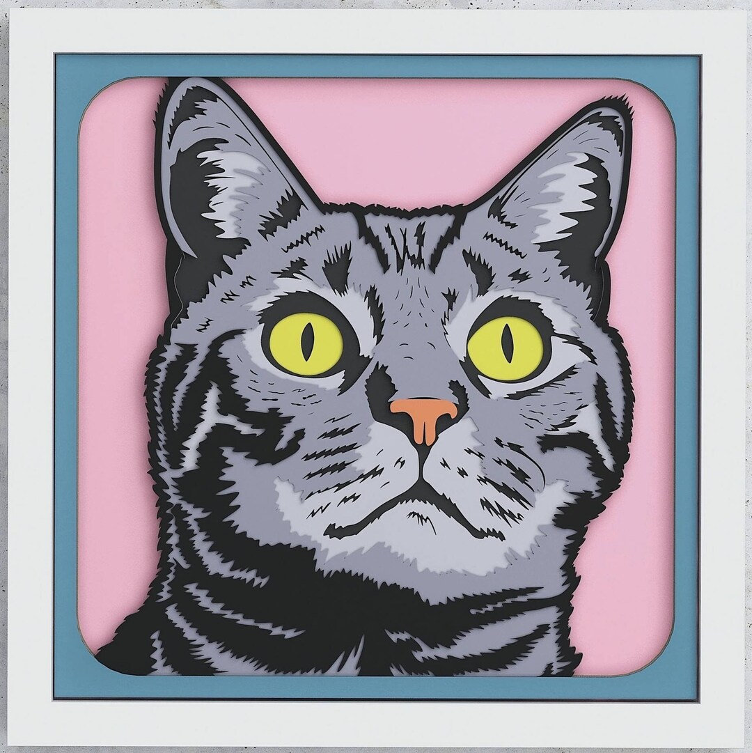 Tabby Cat Shadow Box, Tabby Cat SVG Layered Design for Cricut ...