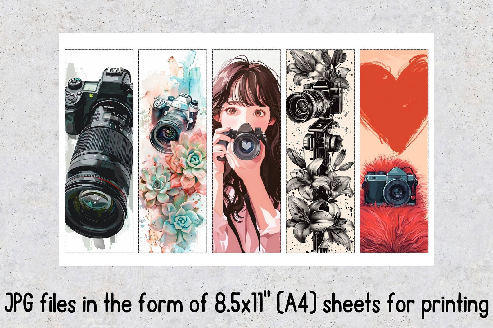 50 Photo Camera Printable Bookmarks, Camera Digital Download Bookmark ...