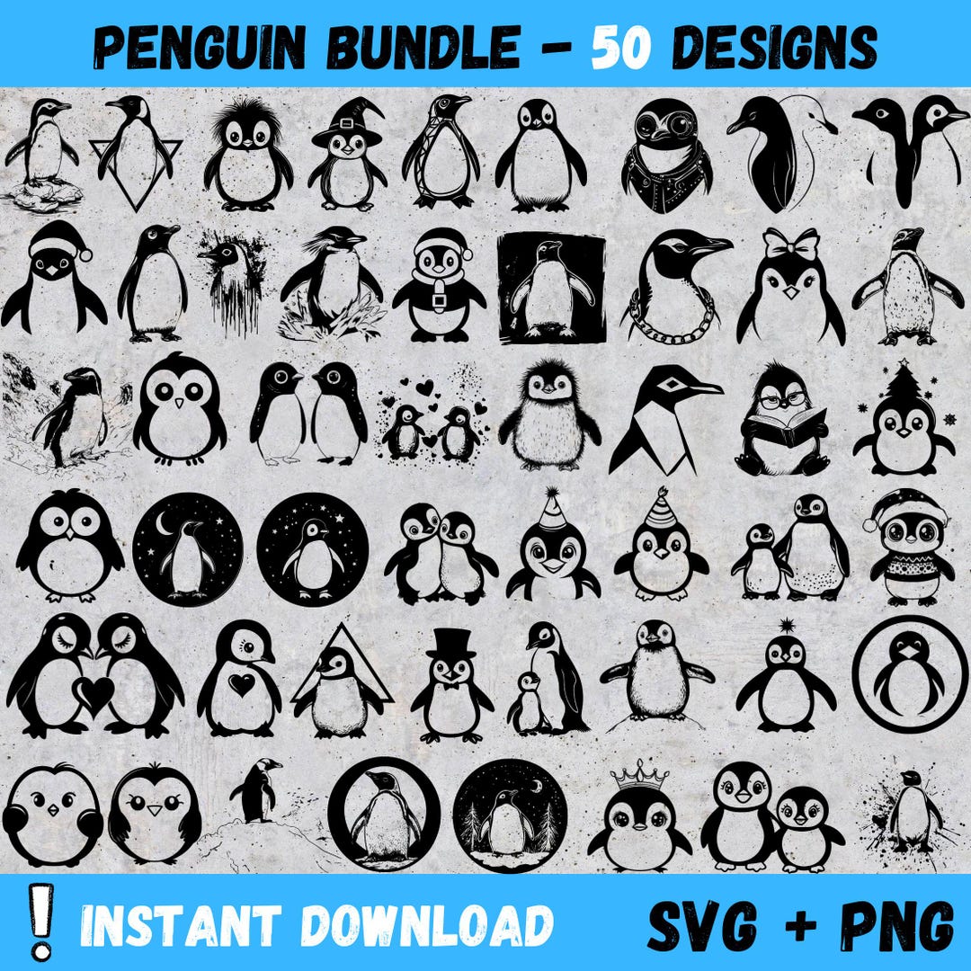 50 Penguin PNG & SVG Bundle, Penguin SVG Silhouettes Sublimation ...