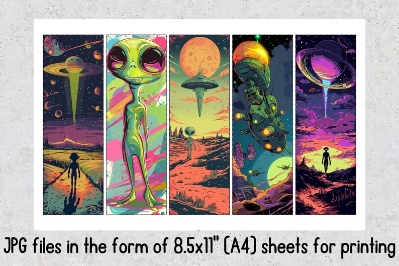 50 Alien and UFO Printable Bookmarks, Alien Digital Download Bookmark ...