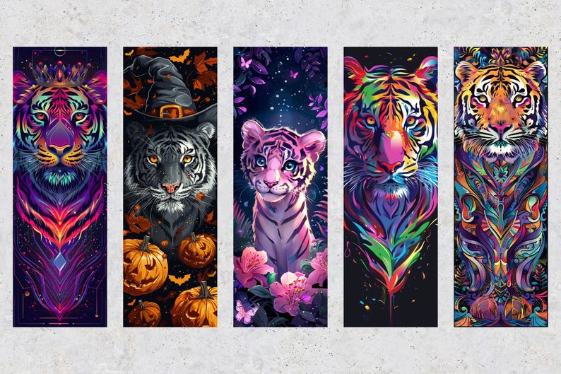 50 Tiger Printable Bookmarks, Tiger Digital Bookmark Sheets, Tiger PNG ...