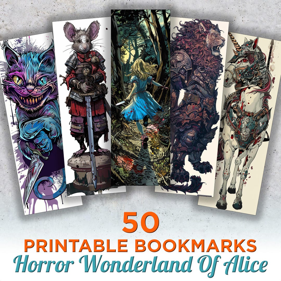 50 Horror Wonderland Printable Bookmarks, Alice Digital Download ...