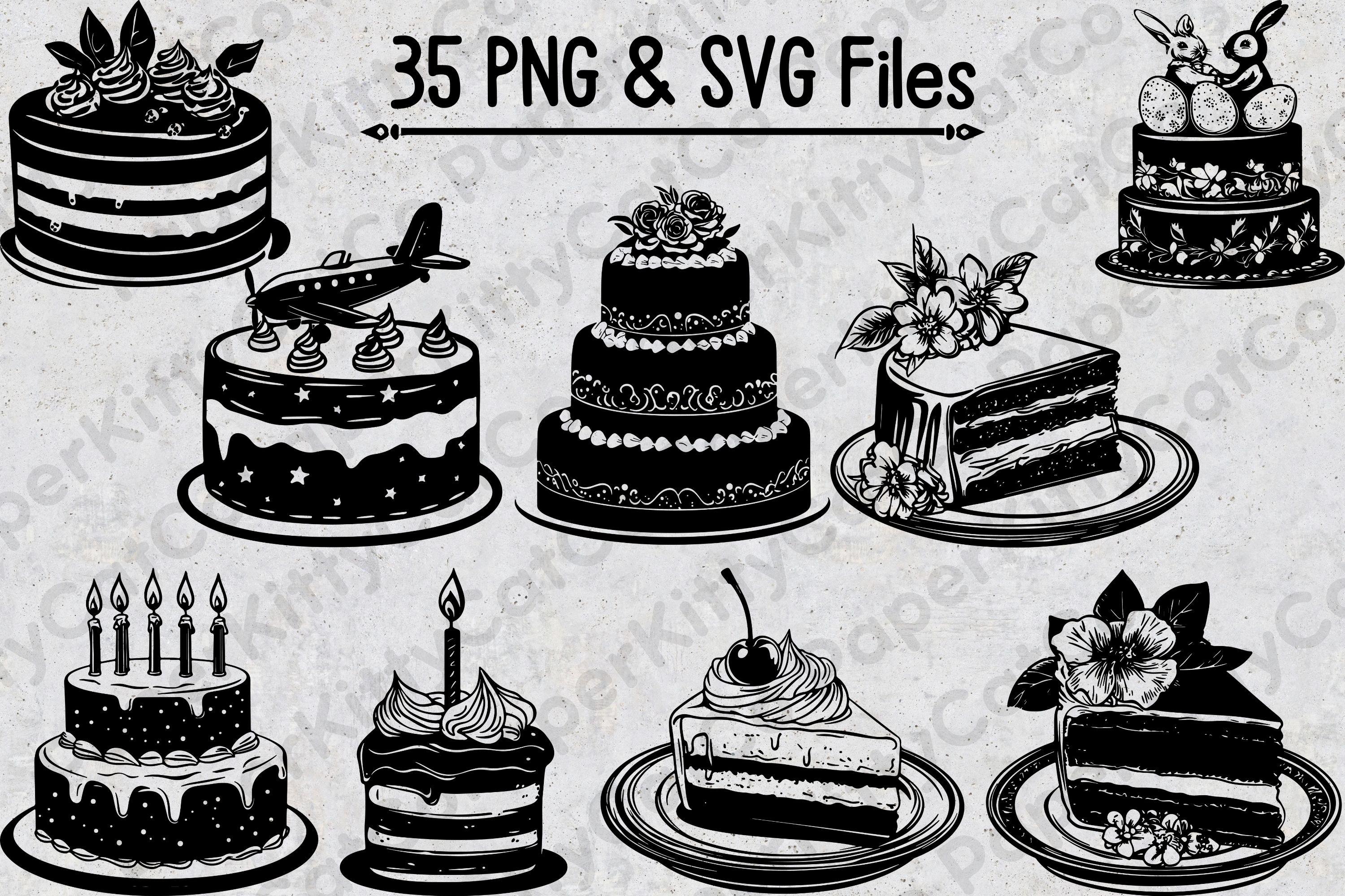35 Cake PNG & SVG Bundle, Cakes SVG Silhouettes Sublimation, Birthday ...