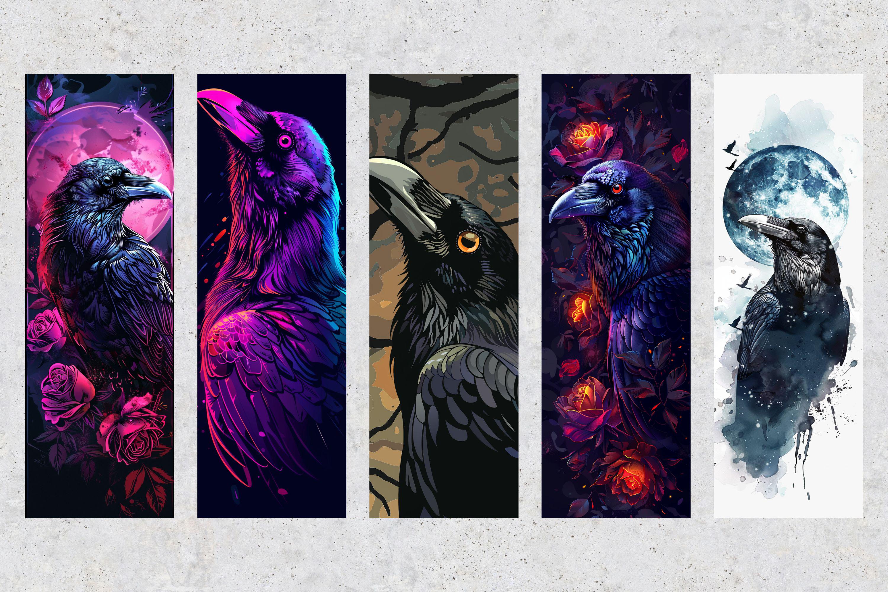 50 Raven Printable Bookmarks, Crow Digital Bookmark Sheets, Raven PNG ...