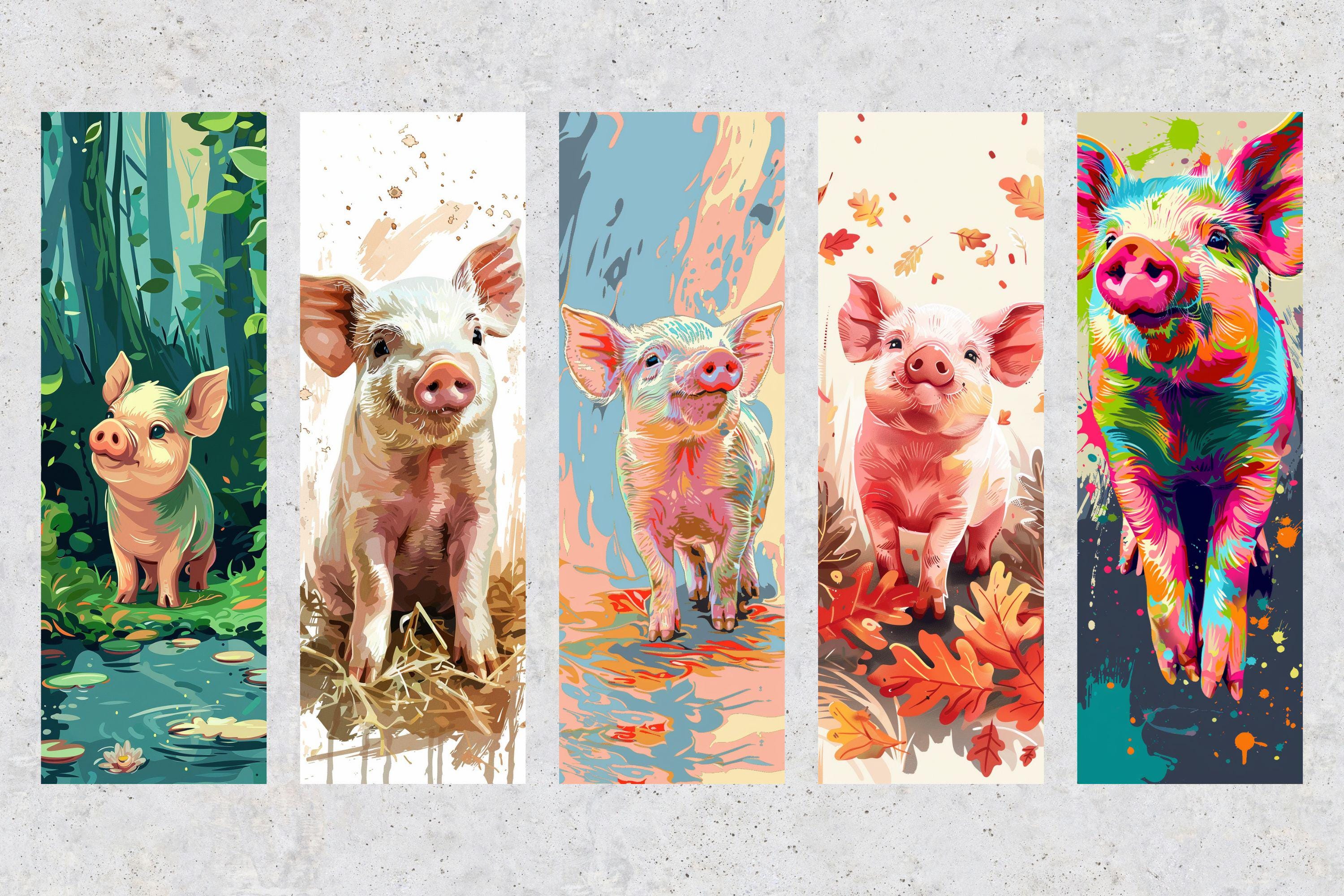 50 Mini Pig Printable Bookmarks, Mini Pig Digital Bookmark Sheets, Mini ...