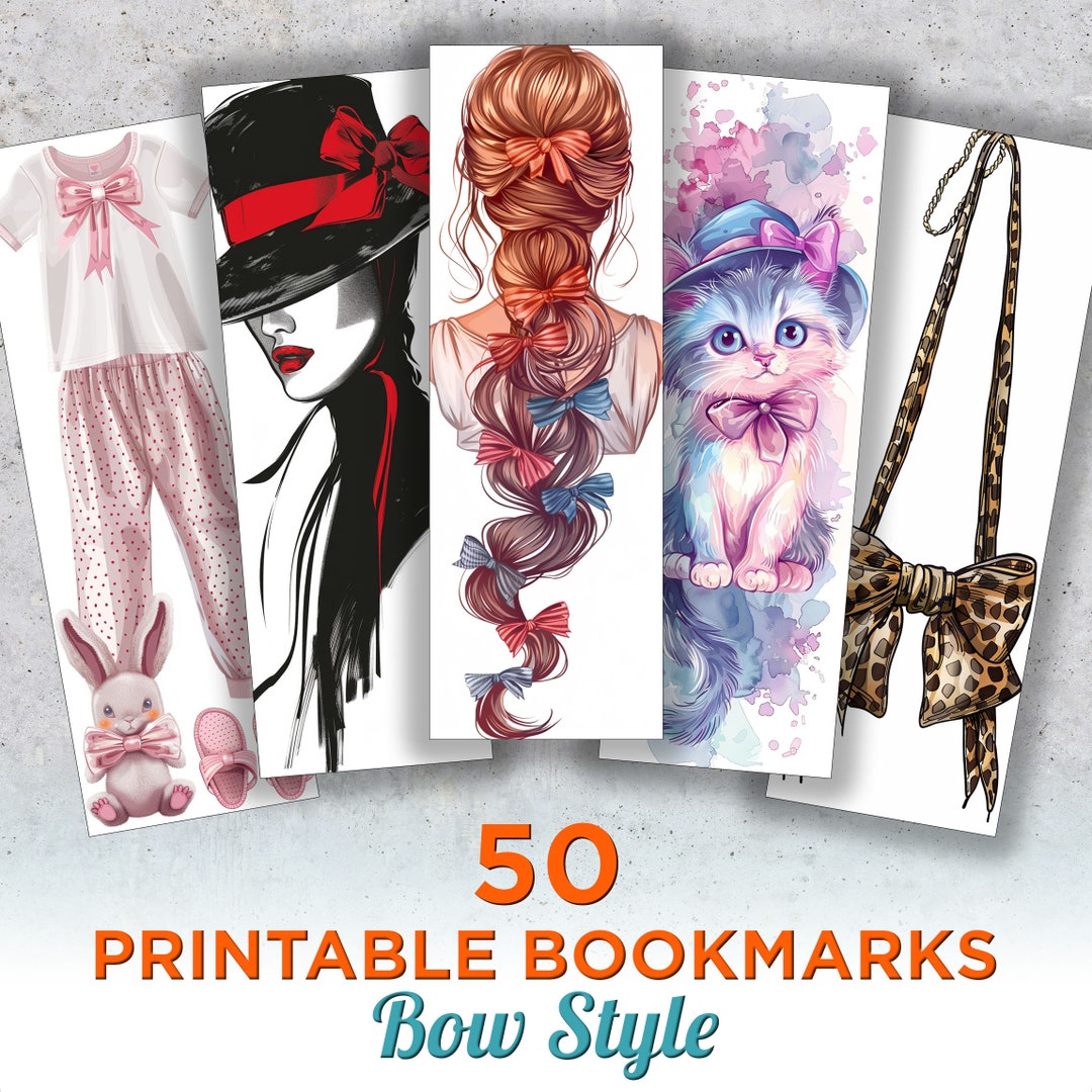 50 Bow Style Printable Bookmarks, Bow Style Digital Download Bookmark ...