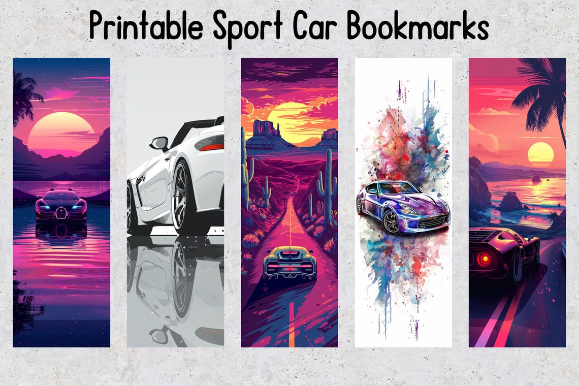 50 Sport Car Printable Bookmarks, Sport Car Digital Download Bookmark ...