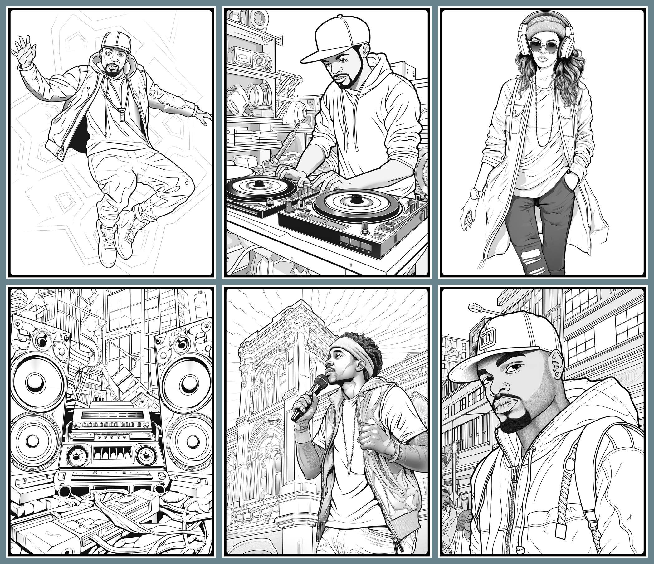 50 Hip Hop Music Coloring Pages, Hip-hop Rap Printable Grayscale ...