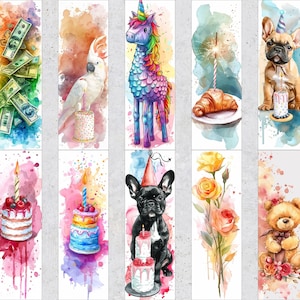 50 Birthday Printable Bookmarks, Birthday Digital Bookmark Sheets ...