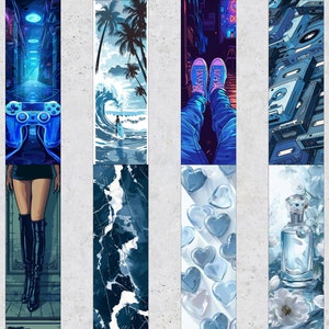 50 Total Blue Printable Bookmarks, Blue Digital Download Bookmark ...