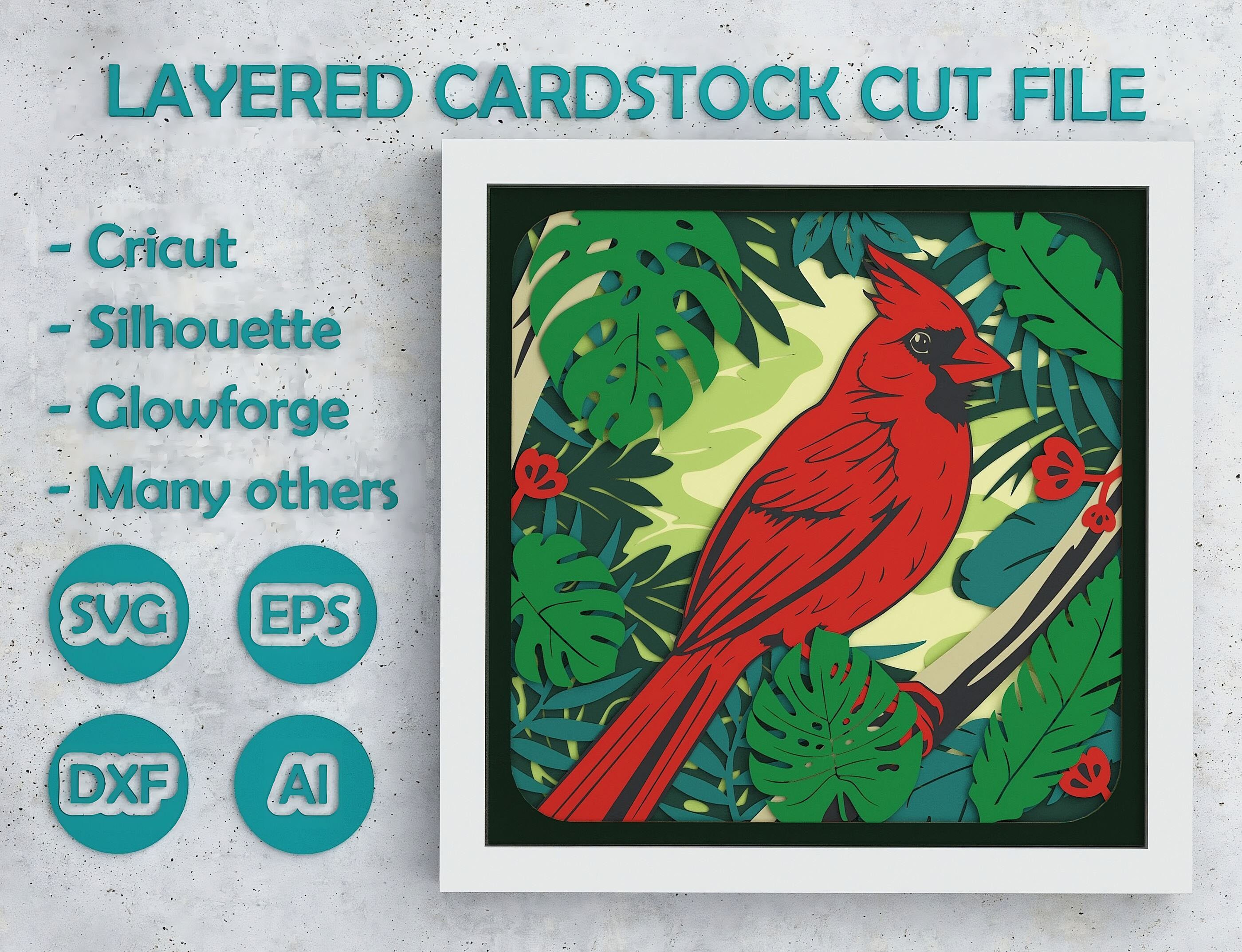 Cardinal Bird Shadow Box, Cardinal Bird SVG, Cardinal Bird Layered ...