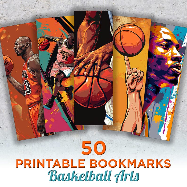 50 Basketball Printable Bookmarks, Basketball Digital Bookmark Sheets ...