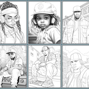 50 Hip Hop Music Coloring Pages, Hip-hop Rap Printable Grayscale ...