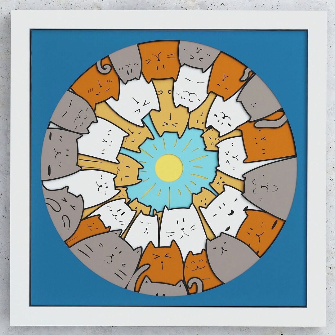Curious Cats Shadow Box, Pack of Cats SVG Layered Design for Cricut ...