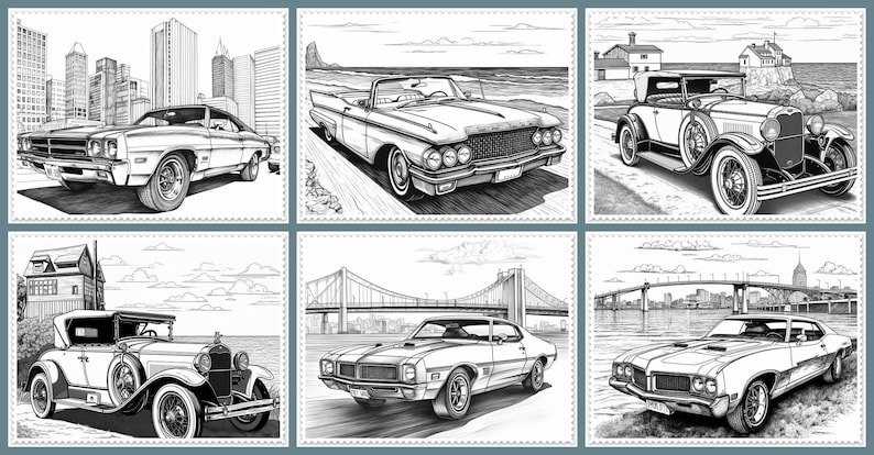26 Classic Cars Coloring Pages Adults Printable Grayscale - Etsy