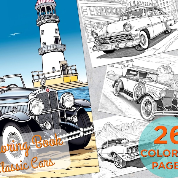Classic Cars Coloring Pages - Etsy
