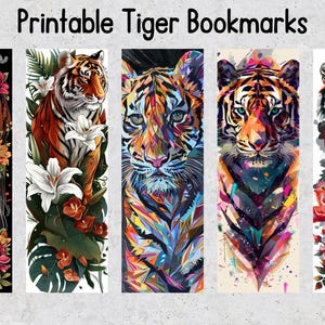 50 Tiger Printable Bookmarks, Tiger Digital Bookmark Sheets, Tiger PNG ...
