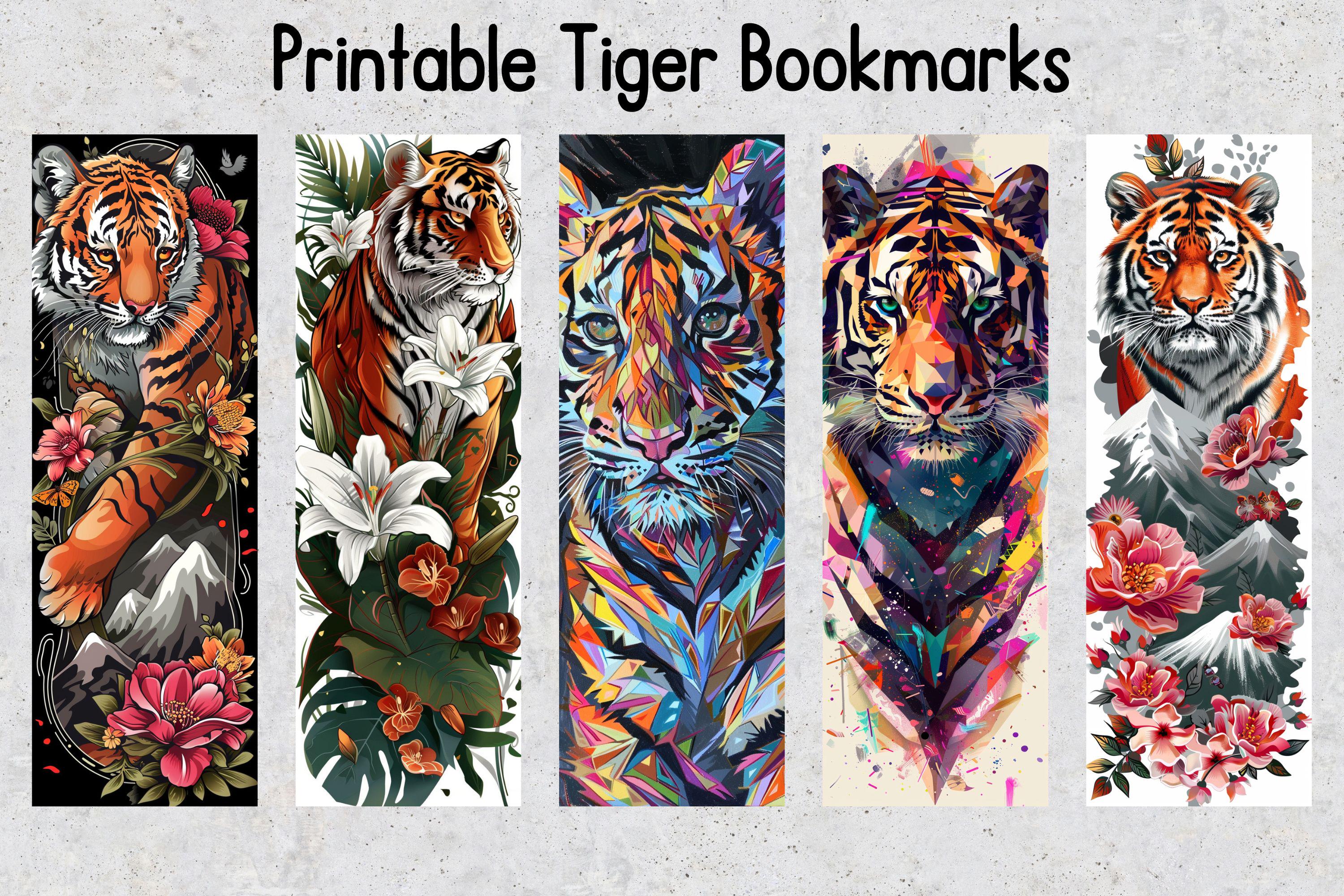 50 Tiger Printable Bookmarks, Tiger Digital Bookmark Sheets, Tiger PNG ...