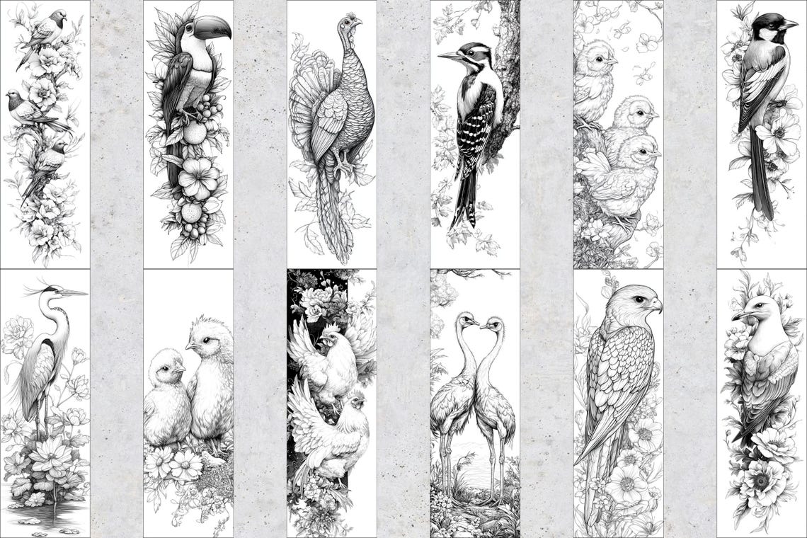 50 Printable Bookmarks for Coloring Birds, Birds Digital Download ...