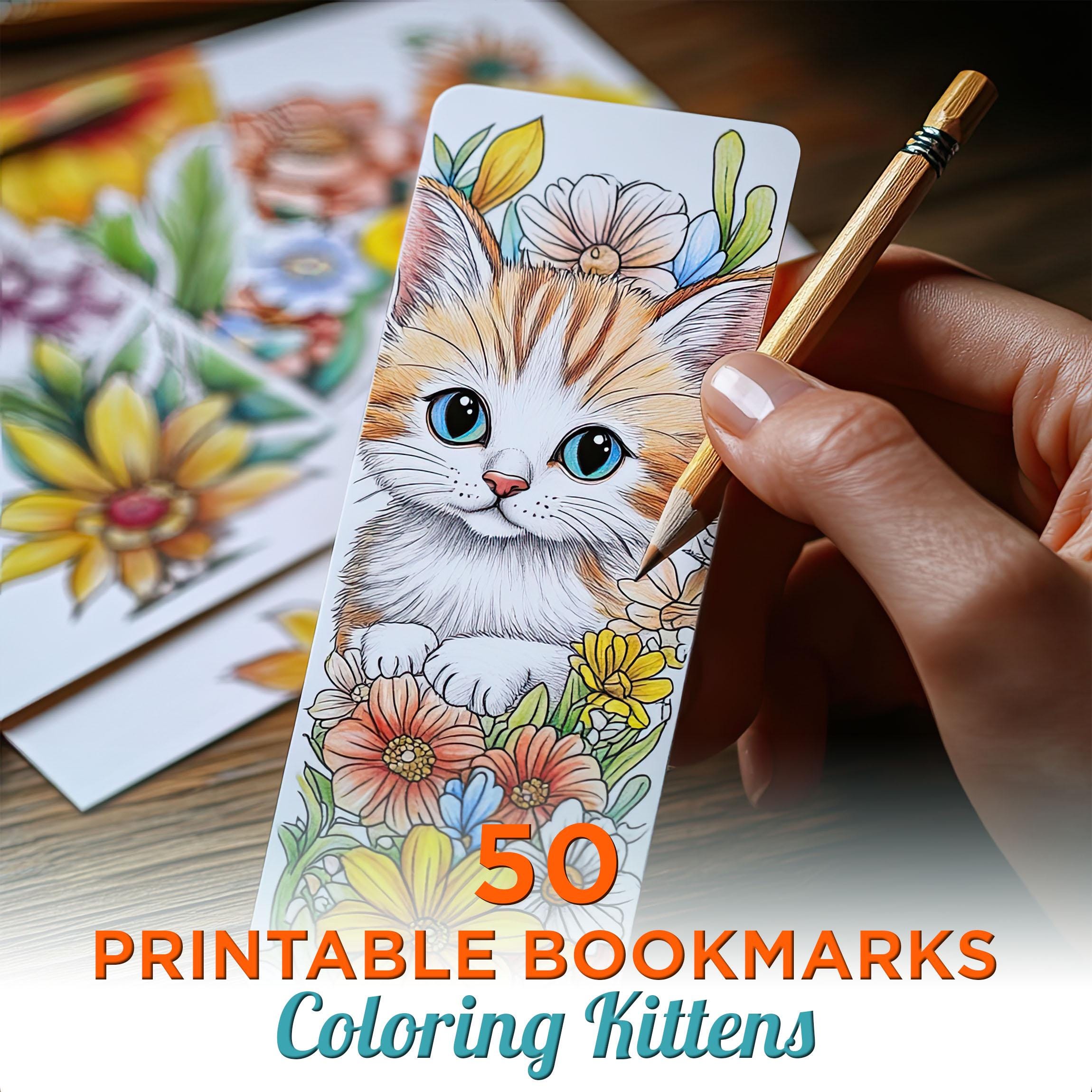 50 Printable Bookmarks for Coloring Kittens, Kitten Digital Download ...
