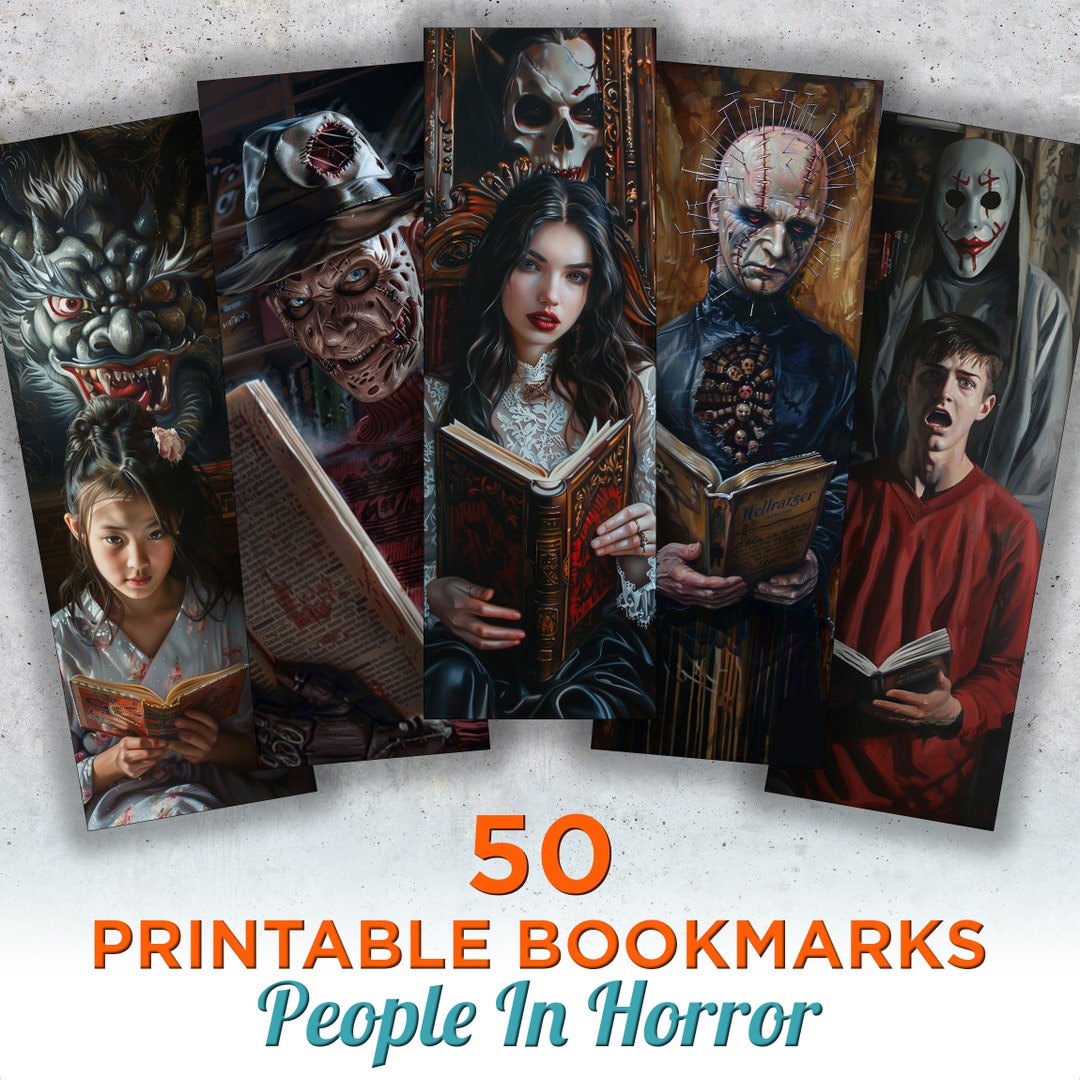 50 People in Horror Printable Bookmarks, Horror Digital Bookmark Sheets ...