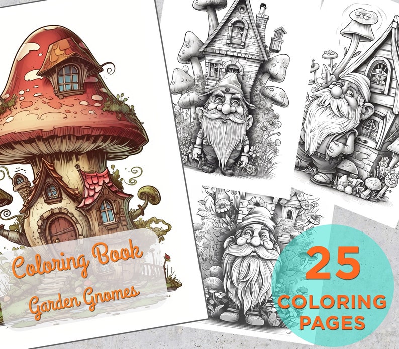 Garden Gnome Coloring Book Adults Kids Printable Grayscale - Etsy
