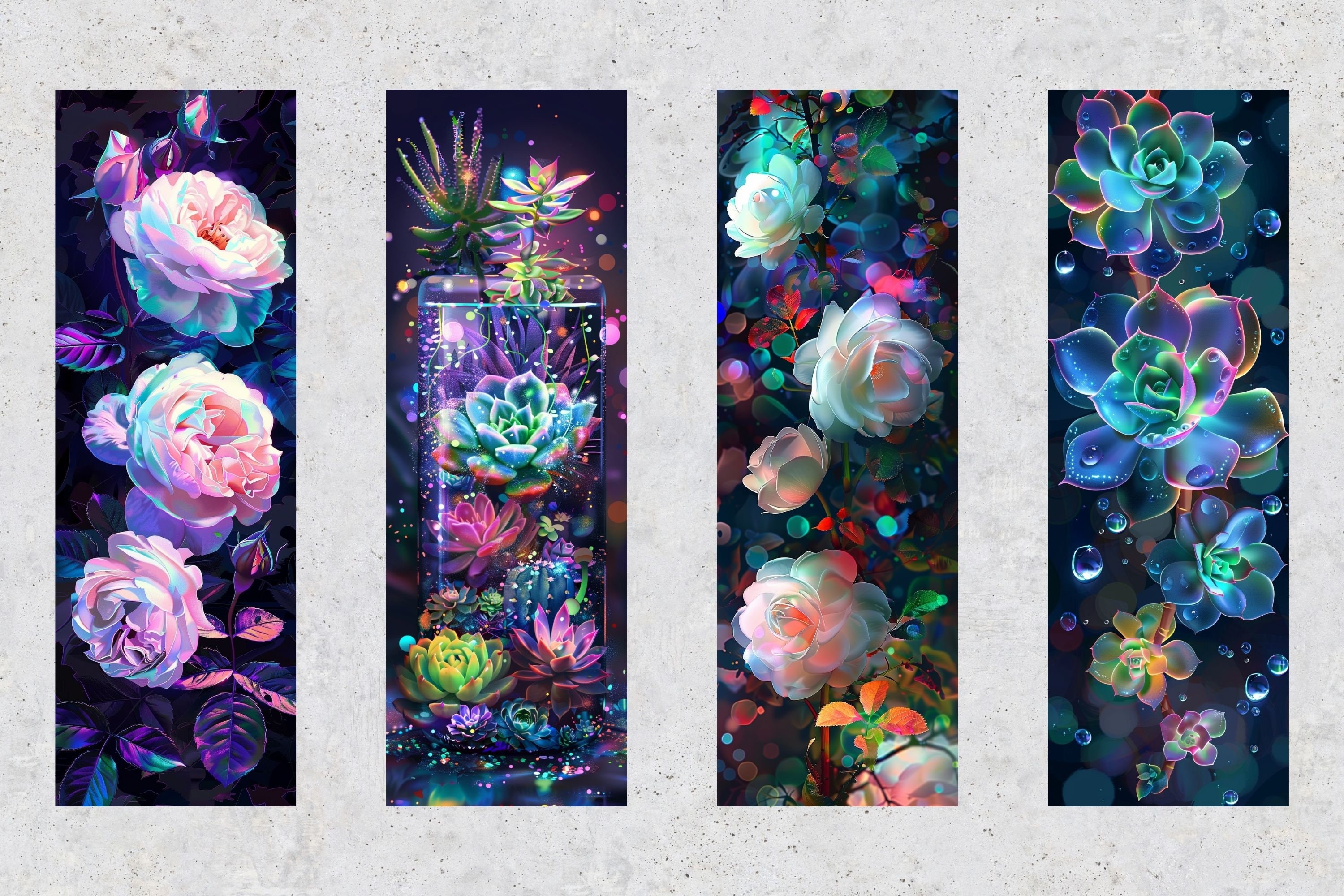 50 Neon Flowers Printable Bookmarks, Floral Digital Download Bookmark ...
