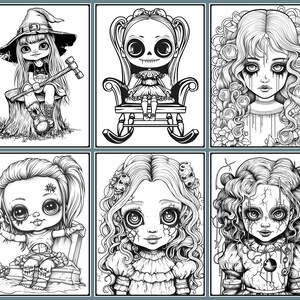 50 Creepy Dolls Coloring Pages, Adults Horror Dolls Printable Grayscale ...