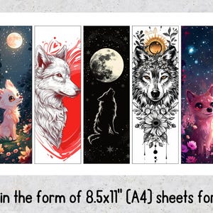 50 Wolf Printable Bookmarks, Wolf Digital Bookmark Sheets, Wolf PNG ...