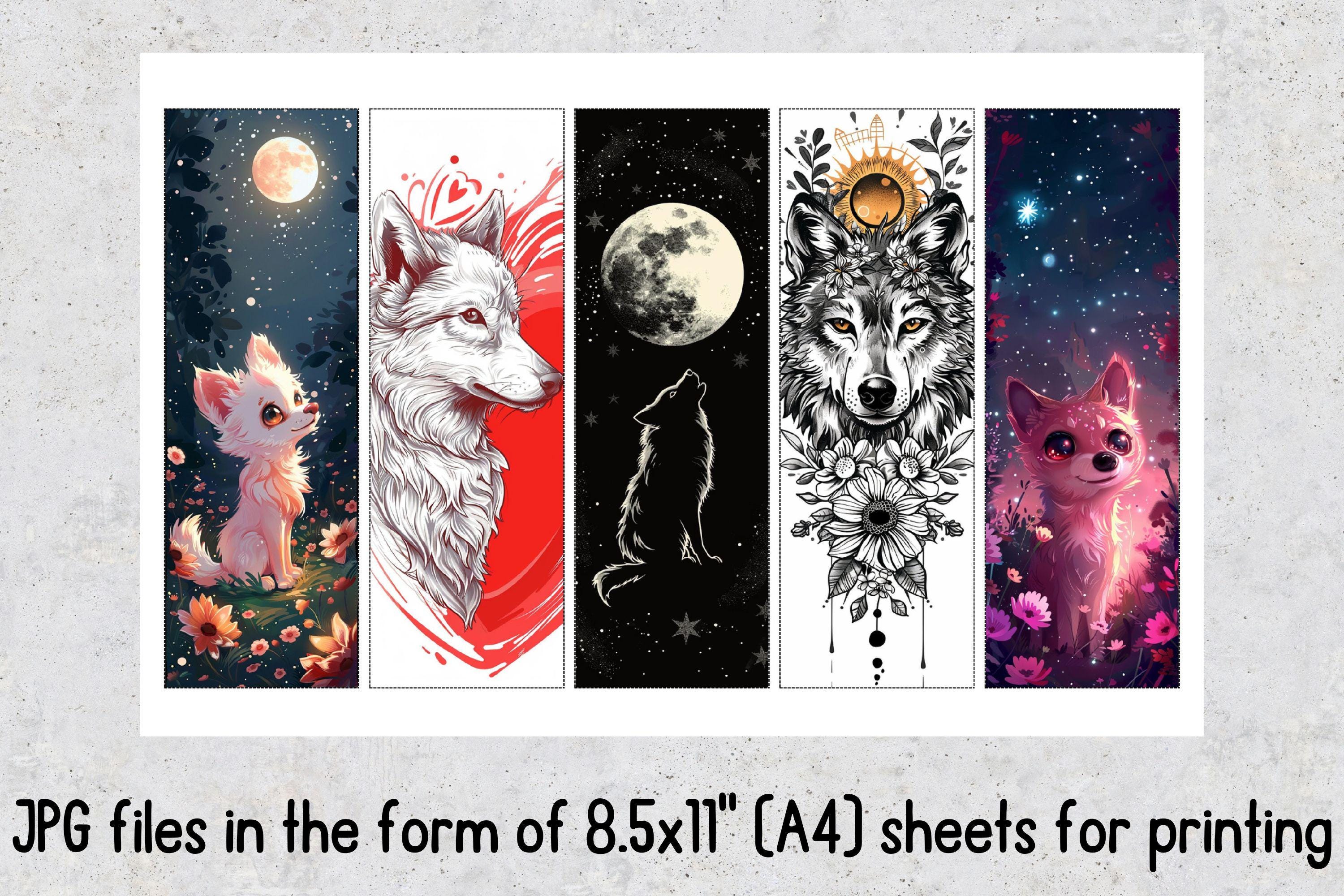 50 Wolf Printable Bookmarks, Wolf Digital Bookmark Sheets, Wolf PNG ...