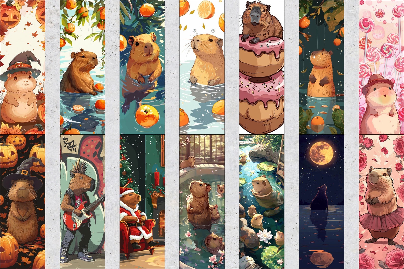 50 Capybara Printable Bookmarks, Capybara Digital Download Bookmark ...