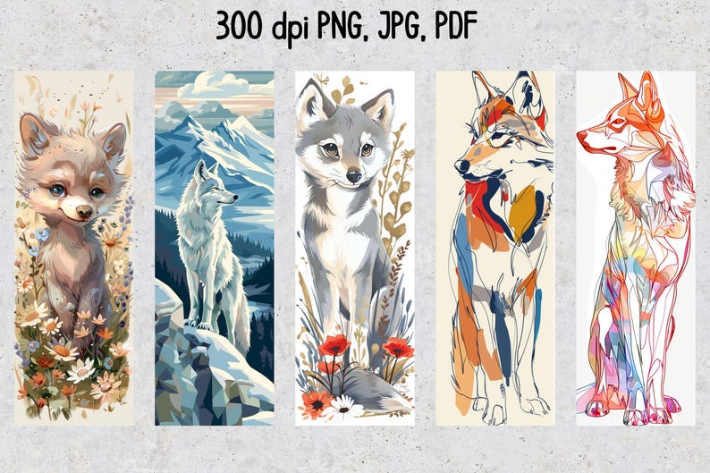50 Wolf Printable Bookmarks, Wolf Digital Bookmark Sheets, Wolf PNG ...
