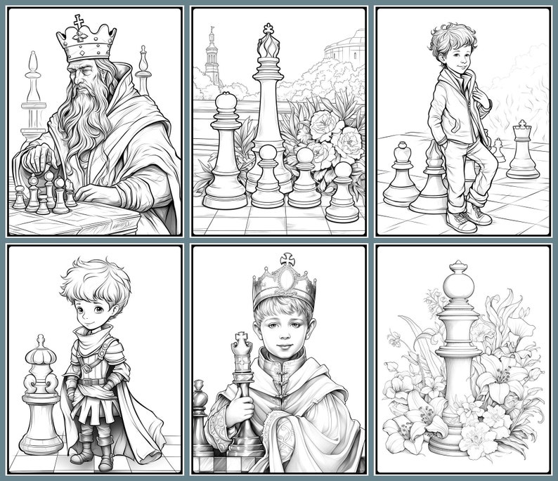 35 Game of Chess Coloring Pages, Chess Printable Grayscale Coloring ...