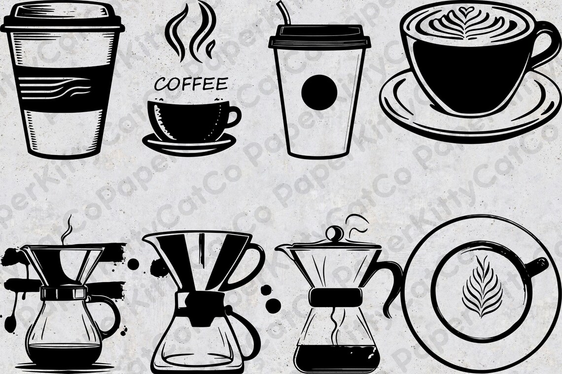 50 Coffee PNG & SVG Bundle, Coffee SVG Silhouettes Sublimation, Coffee ...