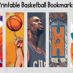 50 Basketball Printable Bookmarks, Basketball Digital Bookmark Sheets ...