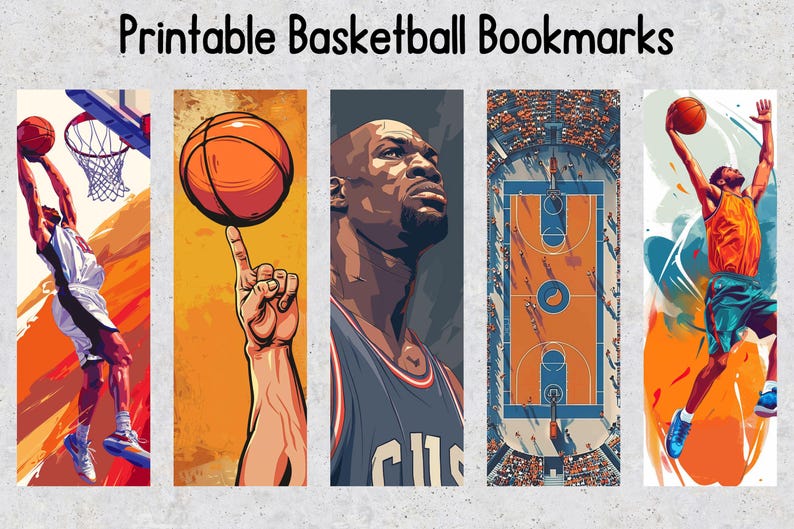 50 Basketball Printable Bookmarks, Basketball Digital Bookmark Sheets ...
