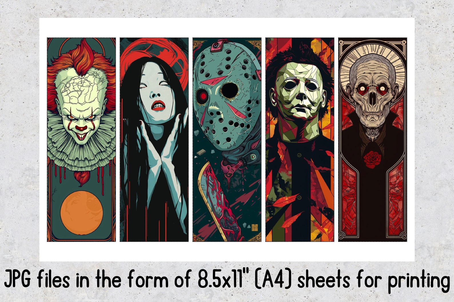 50 Horror Arts Printable Bookmarks, Horror Arts Digital Bookmark Sheets ...