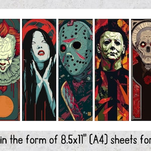 50 Horror Arts Printable Bookmarks, Horror Arts Digital Bookmark Sheets ...
