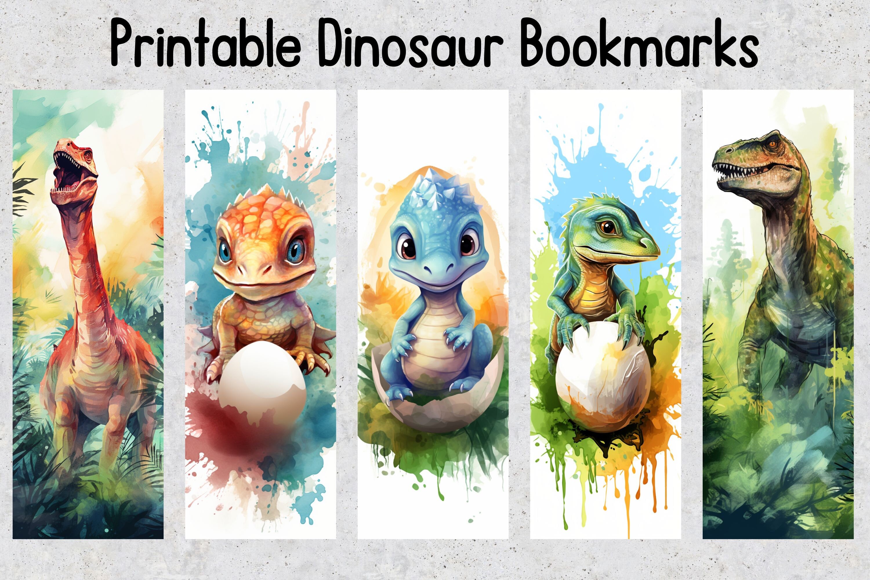 45 Dinosaurs Printable Bookmarks, Dinosaur Digital Download Bookmark ...