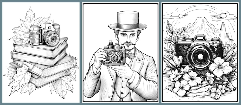 33 Retro Photo Cameras Coloring Pages, Vintage Photo Camera Adults ...