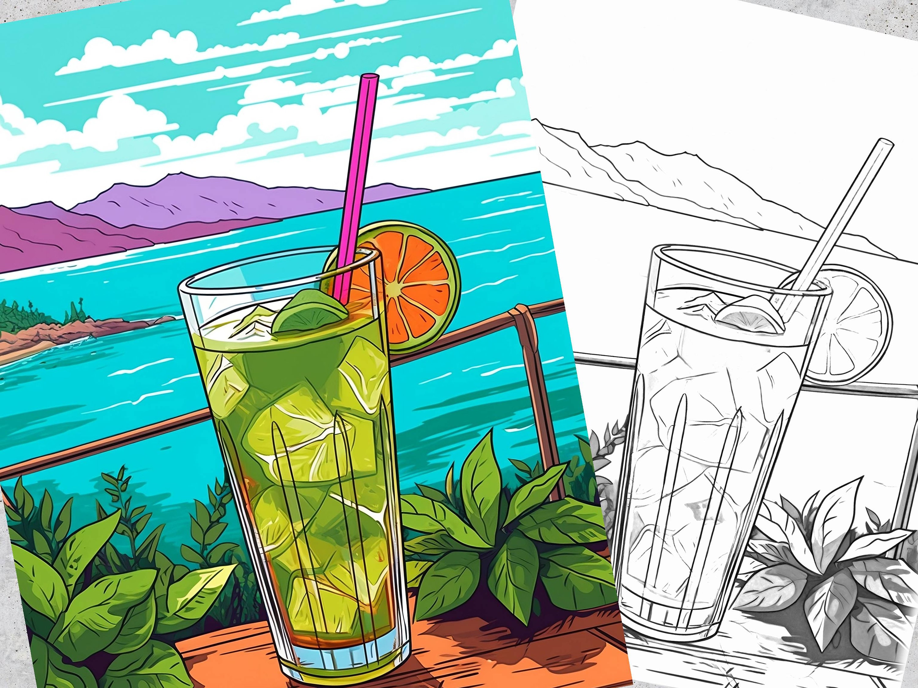 26 Fancy Cocktails Coloring Pages Adults Printable Grayscale - Etsy