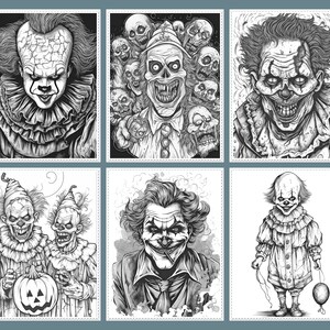 26 Evil Clowns Coloring Pages, Adults Printable Grayscale Coloring Book ...