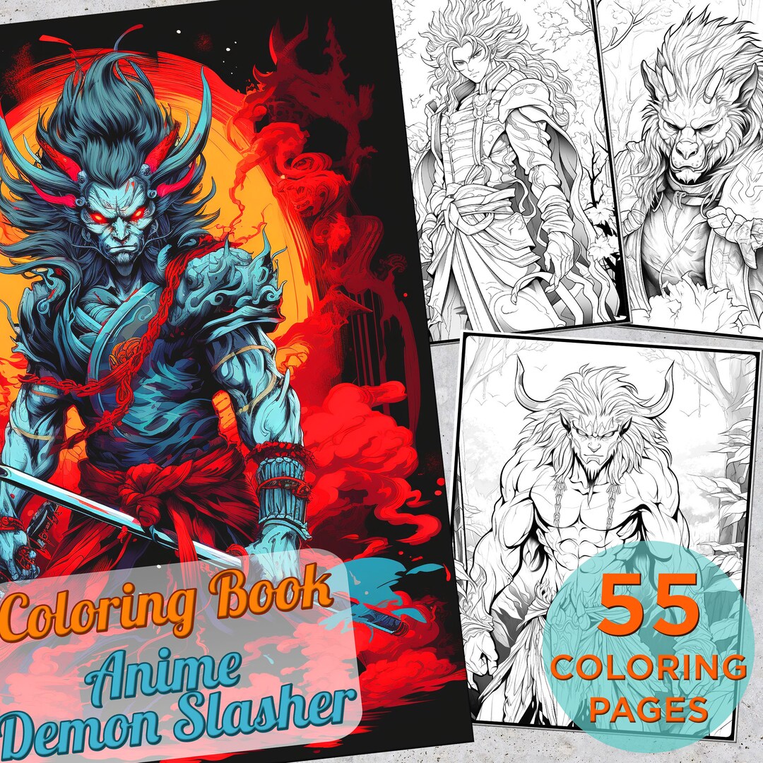 55 Anime Demon Slasher Coloring Pages, Big Coloring Book With Manga ...