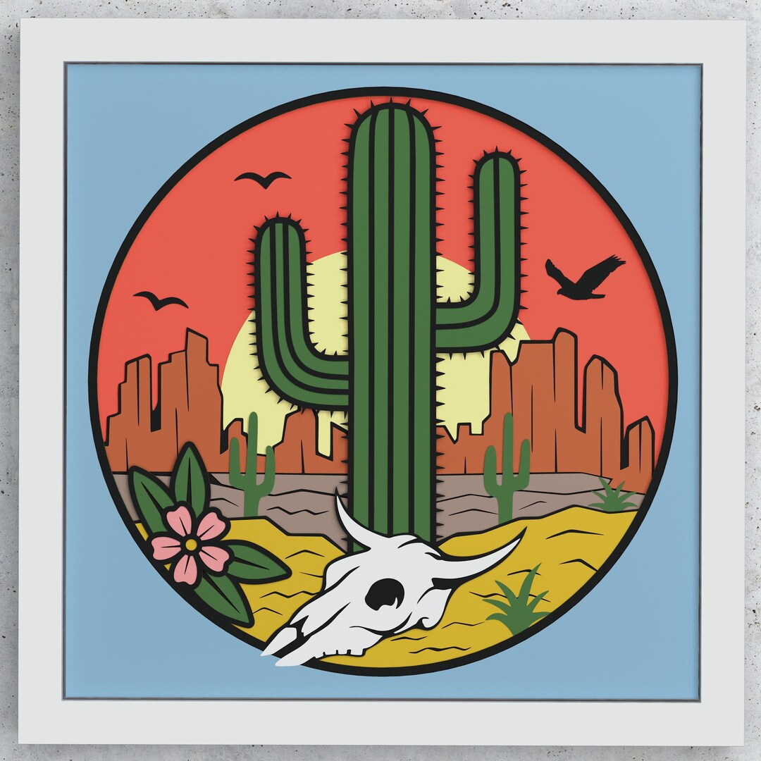 Cactus Shadow Box for Cricut Silhouette Glowforge, Arizona Landscape ...