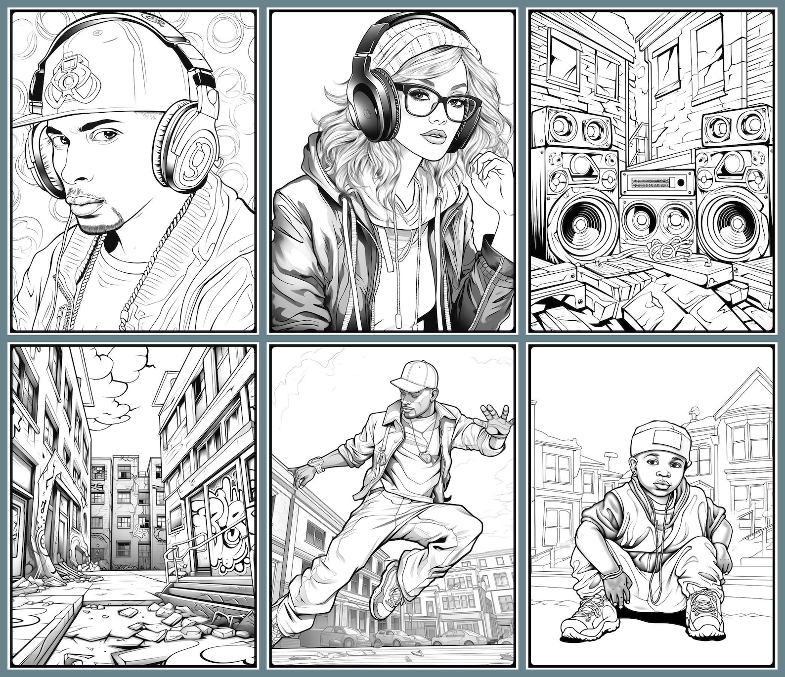 50 Hip Hop Music Coloring Pages, Hip-hop Rap Printable Grayscale ...