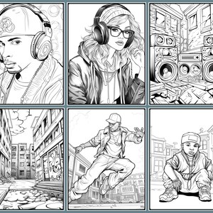 50 Hip Hop Music Coloring Pages, Hip-hop Rap Printable Grayscale ...