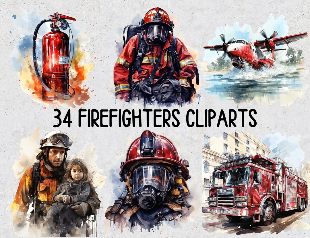 34 Firefighters PNG Cliparts, Watercolor Fireman Sublimation SVG ...