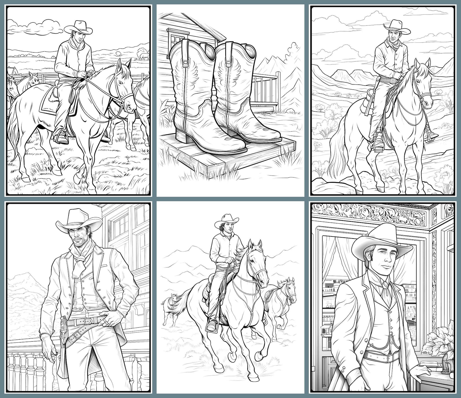 40 Wild West Coloring Pages, Adults Printable Cowboy Coloring Book ...